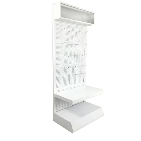 Quality LED Light Shop Display Units Header Hanging Pegboard Metal Display Rack for sale
