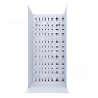 China Free Standing Exhibitions Metal Display Stand Peg Board Display Rack With Wheels for sale