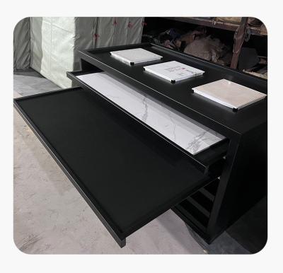 China 1360mm Tile Display Stand Metal Drawer Cabinet Metal Floor Display With Laminate for sale