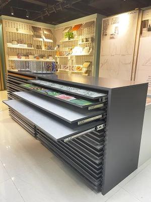 China 1360mm Tile Display Stand Metal Drawer Cabinet Metal Floor Display With Laminate for sale