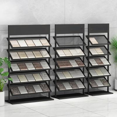 China Mesh Shelf Floor Stone Sample Display Rack Granite Sample Display Stands H140cm for sale