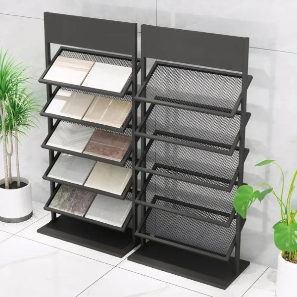 Quality Mesh Shelf Floor Stone Sample Display Rack Granite Sample Display Stands H140cm for sale