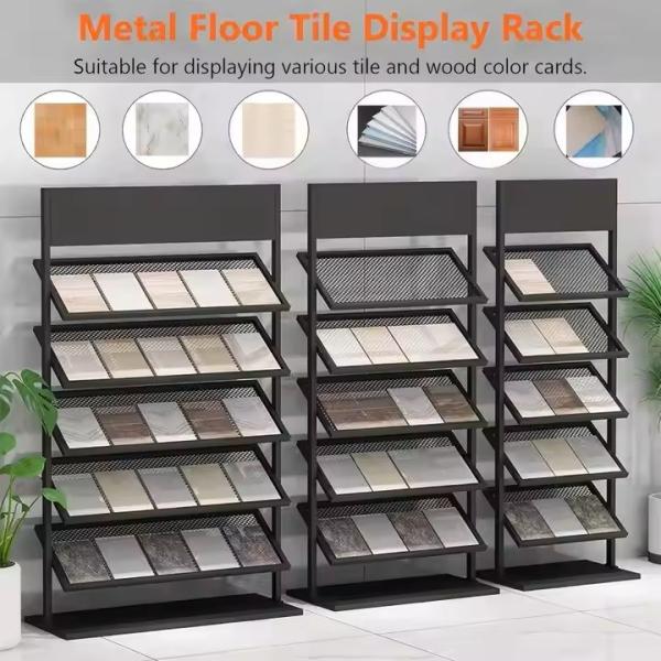 Quality Mesh Shelf Floor Stone Sample Display Rack Granite Sample Display Stands H140cm for sale