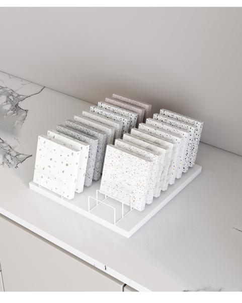Quality All In One Stone Display Stand White Multi Row Quartz Display Rack Sample Holder for sale