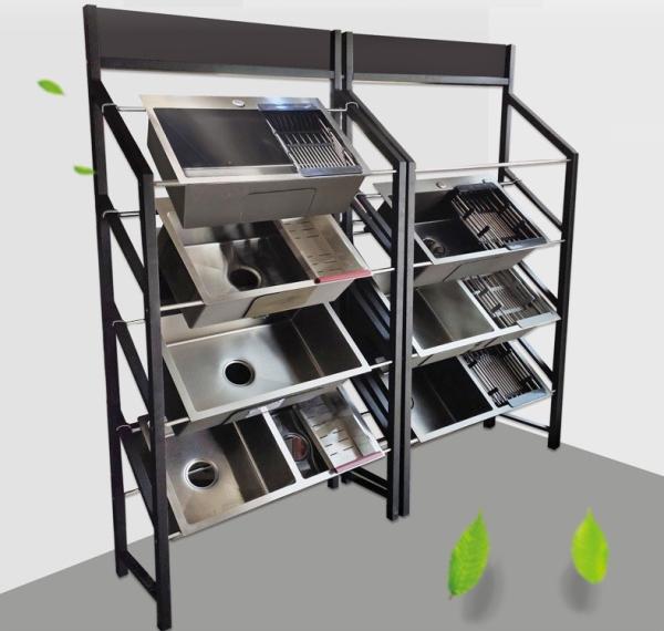 Quality Sink Metal Display Rack Double Slot Stainless Steel Store Shelving Units For Kitchen for sale
