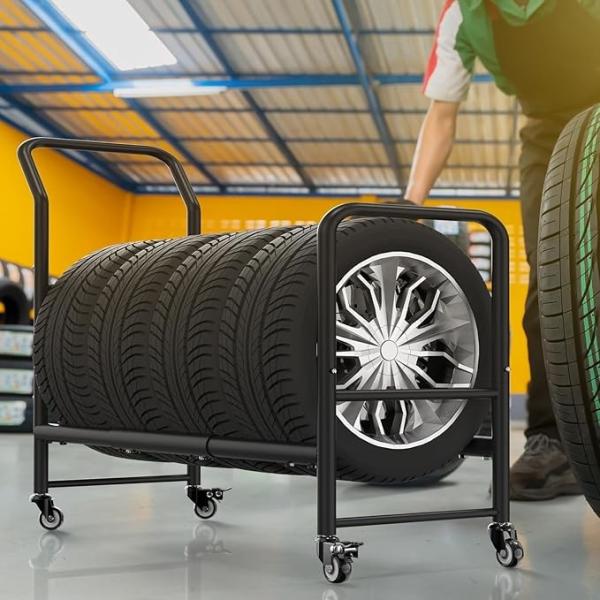 Quality Heavy Duty Iron Display Stand 43.3 Inch Transport Trailer Rolling Car Tire for sale
