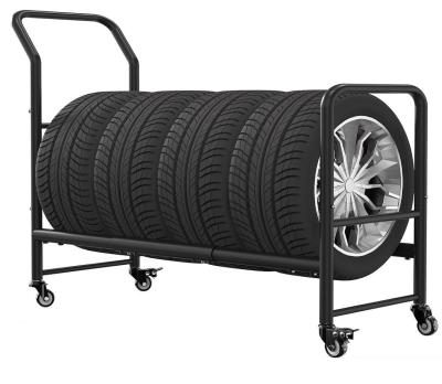 China Heavy Duty Iron Display Stand 43.3 Inch  Transport Trailer Rolling  Car Tire Display Stand for sale