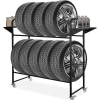 Quality 2 Layer Metal Display Stands Metal Rolling Garage Tire Storage Rack Shelving for sale