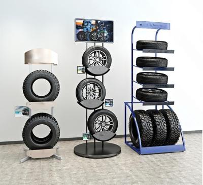 China Custom Silksreen Logo Metal Display Stands Trade Show Tire Storage Rack for sale