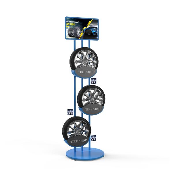 Quality Custom Silksreen Logo Metal Display Stands Trade Show Tire Storage Rack for sale