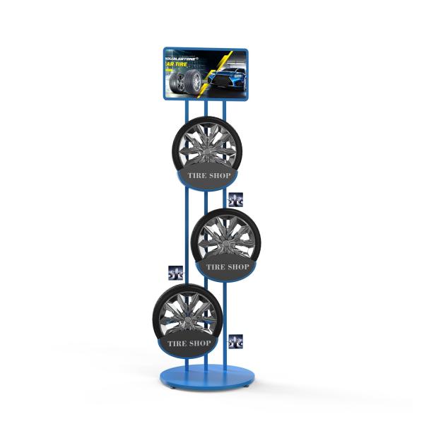 Quality Custom Silksreen Logo Metal Display Stands Trade Show Tire Storage Rack for sale