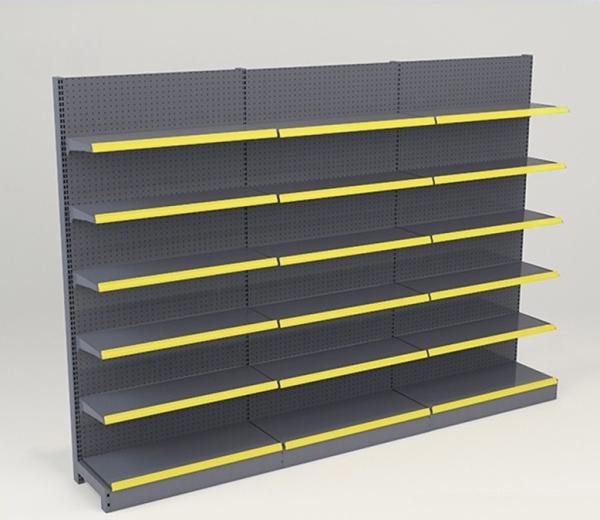 Quality 5 Tier Metal Display Rack Gondola Shelving Display Rack With Hooks For Grocery for sale