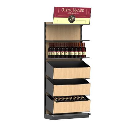 China Red Wine Bottle Wooden Display Stands 2000mm Wooden Wine Shelf For Liquor for sale