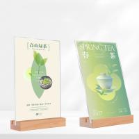Quality Bottom Insert Clear Metal Poster Stand Tabletop Wood Base Acrylic Sign Holder for sale