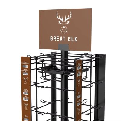 China Supermarkt-Drehständer mit 88 Haken aus Metallgitter für Autobecherhalter, mit beweglichen Rädern zu verkaufen