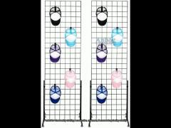 customized black metal wire display racks hanging hook metal grid display rack