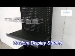 free standing exhibitions metal display stand peg board display rack with wheels