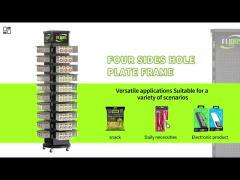 Introduce Custom 4-Sided Metal Display Rotating Pegboard Stand Rack with Wheels and Hooks For You