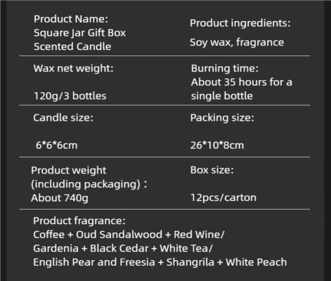 Square jar candle gift set presentation box