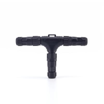 China Factory Price IP68 3 Ways M25 Waterproof Panel Mount Connector T Shape Male Female Outdoor Waterproof Cable Connectors for sale