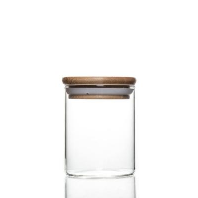 China Hot sales Jar Food Storage Canister Transparent Borosilicate Glass With Bamboo Cover for sale