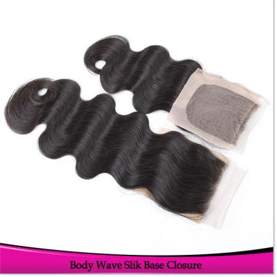 China Quality Silk Based Body Wave Top Closure Free Parting Natural Black Virgin Hair for sale