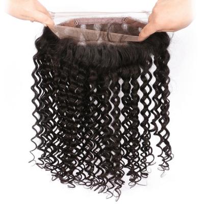 China Deep Wave Pre Plucked Remy Hair Swiss Lace With Bleached Knots 360 Lace Frontal for sale