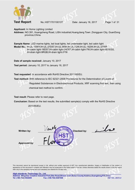 RoHS - IN HOME LIGHTING LIMITED