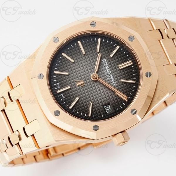 Quality AP Royal Oak 39mm Black Dial Two Hands 18K Rose Gold Super Clone Watch CAL 2121 for sale