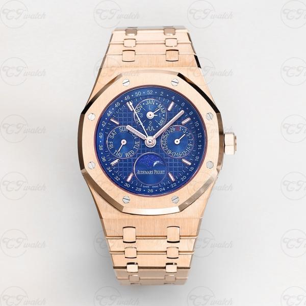 Quality Audemars Piguet Royal Oak Perpetual Calendar 26574OR 41mm Rose Gold Blue Dial Calibre 5134 Automatic Watch 20m Water Resistance for sale