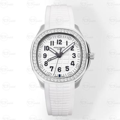 China Patek Philippe Aquanaut Luce 5067A White Dial Diamond Bezel Women’s Luxury Watch on White Rubber Strap Swiss Quartz for sale