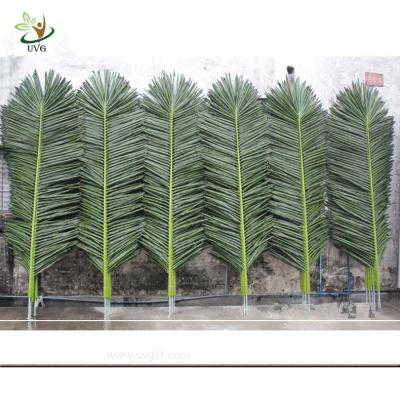 UVG wholesale green ornaments plastic artificial palm tree leaves for outdoor home deco PTR014