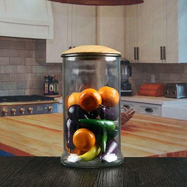 China 1200 ml cheap sealed straight kitchen glass jars with wood lid wholesale for sale