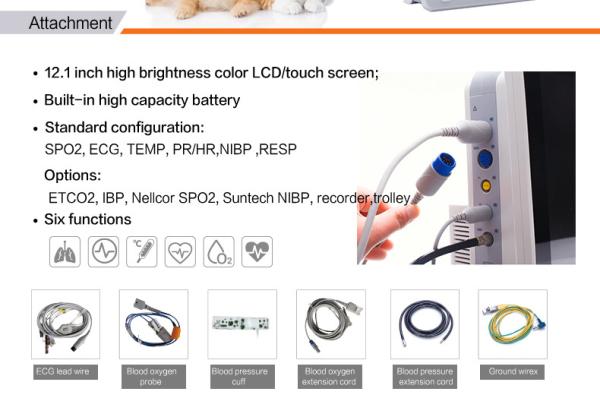 Quality VE12 12.1 Inch Portable Veterinary Monitor Ecg Monitor Yonker 2 Hour 3 Level for sale