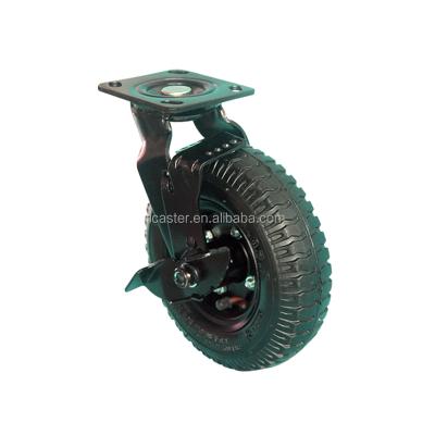 Cina 8/10 Inch Industrial Pneumatic Rubber Swivel Plate Roller Caster Wheel For Luggage Trolley With Side Brake in vendita