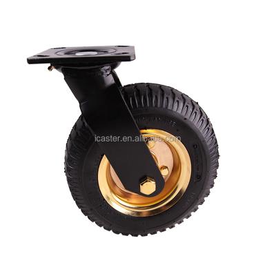 Cina Industrial Heavy Duty Steel Plate Swivel Roller Casters 8 Inch Black Rubber Pneumatic Rigid Wheels in vendita