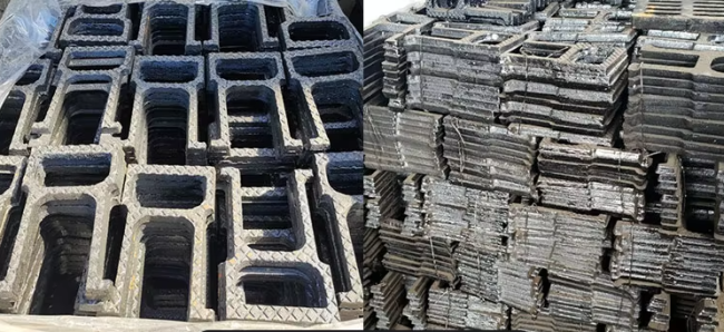 Close-up view of threaded cast iron ladder step
