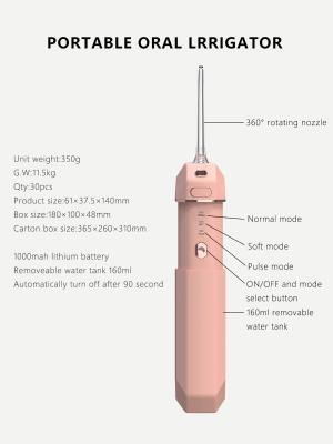 Cina Private Label Portable Mini Water Flosser 160ml Teeth Cleaning Oral Dental Irrigator in vendita