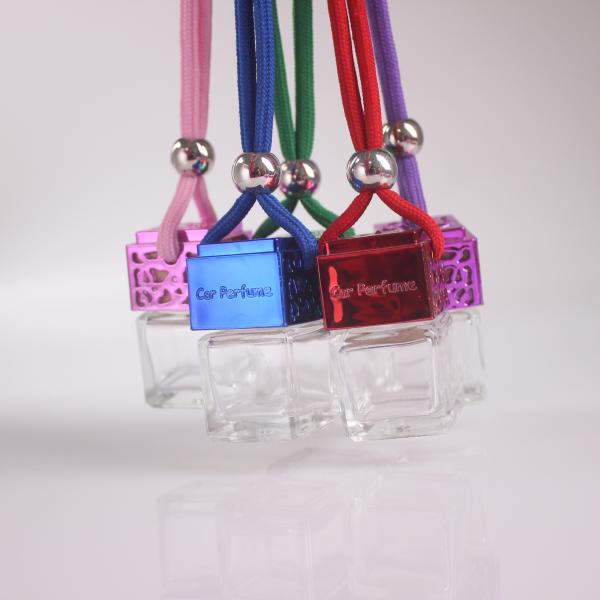 Quality Transparent Glass Car Perfume Bottle With Colorful Wooden Lid And String for sale