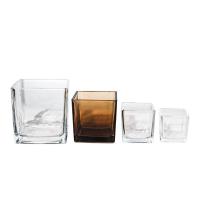 China Gradient Empty Square Candle Containers Customized Amber Glass Candle Jars for sale