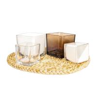 China Gradient Empty Square Candle Containers Customized Amber Glass Candle Jars for sale