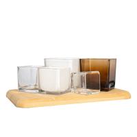 China Gradient Empty Square Candle Containers Customized Amber Glass Candle Jars for sale