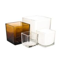 China Gradient Empty Square Candle Containers Customized Amber Glass Candle Jars for sale