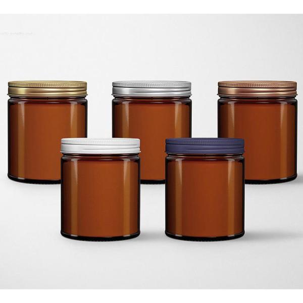 Quality 100ml Scented Candle Container , Amber Glass Candle Jar With Metal Lid for sale