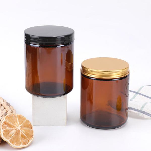 Quality 100ml Scented Candle Container , Amber Glass Candle Jar With Metal Lid for sale