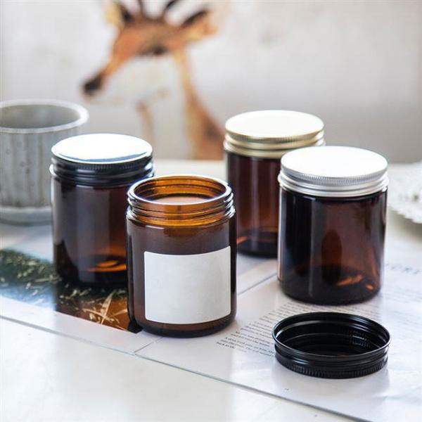 Quality 100ml Scented Candle Container , Amber Glass Candle Jar With Metal Lid for sale