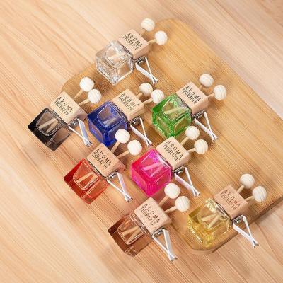 China 6ml Square Glass Car Perfume Bottle with Vent Clip for sale