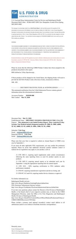 FDA certificate - SHENZHEN WEIMING PHOTOELECTRIC CO.,LTD.
