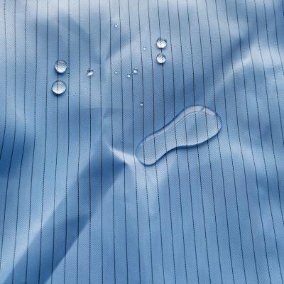 China Fluid Repellent Static Control Clean Room ESD Polyester Fabric With 5mm Carbon Stripe for sale