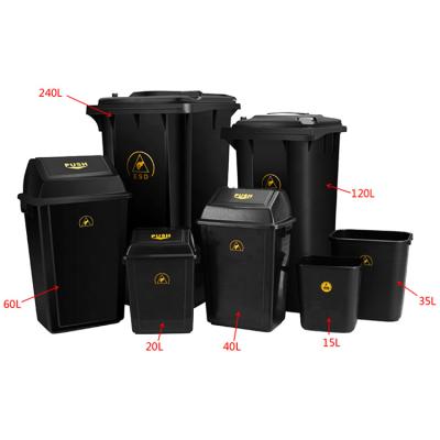 China Black Plastic Antistatic Electrostatic Cleanroom Tool Box Trash Can / ESD Waste Bin for sale